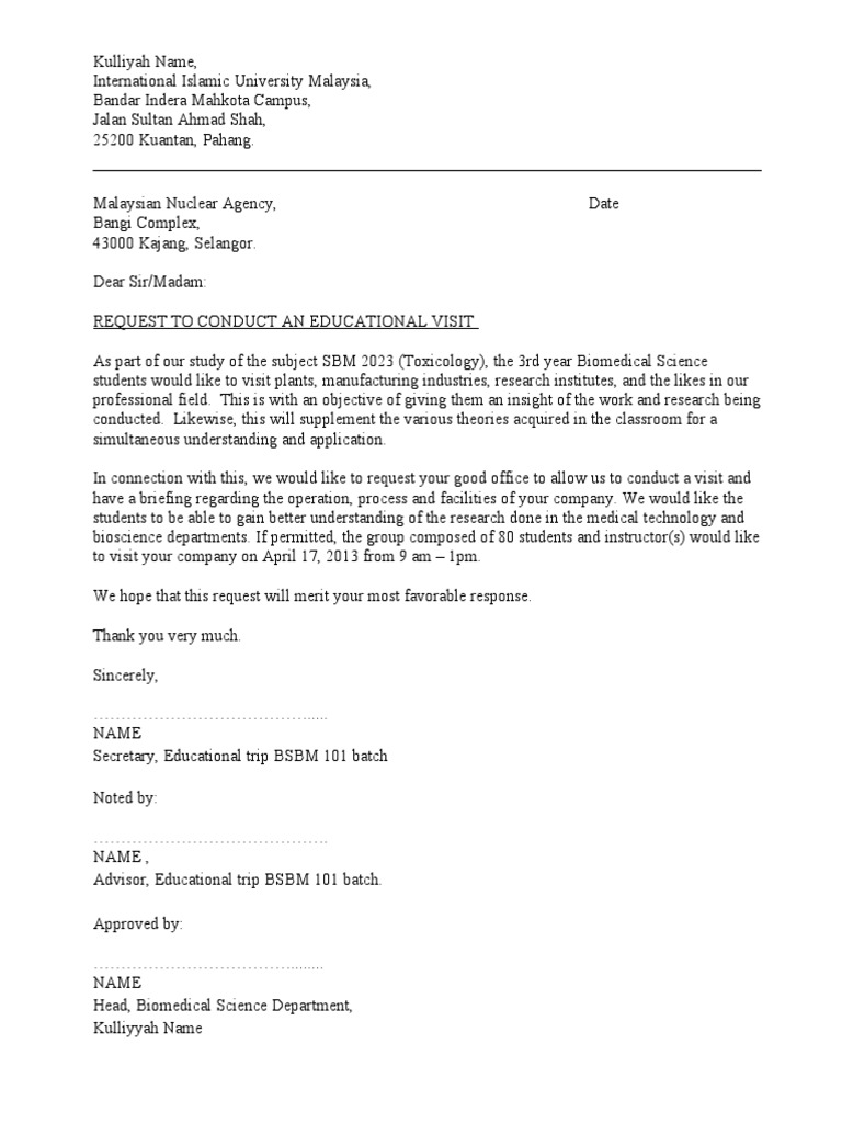 Permission Letter To Visit Company | PDF | Science