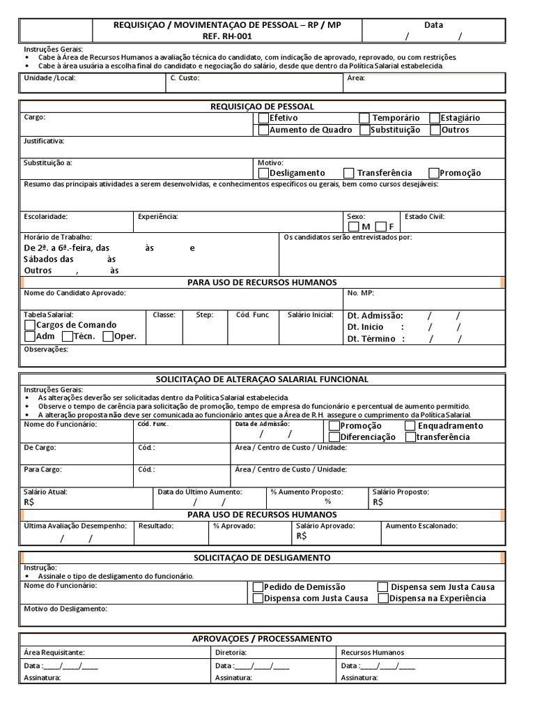 Formulario RH 001 | PDF