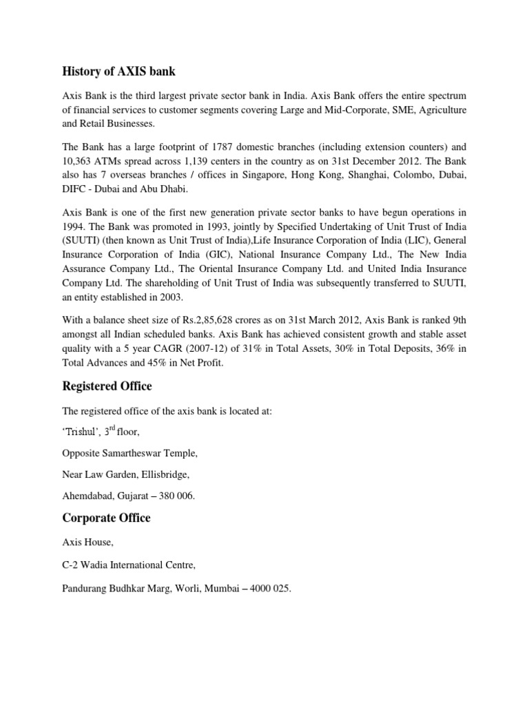 Axis Bank History & Financial Ratios | PDF | Clearing (Finance) | Banks