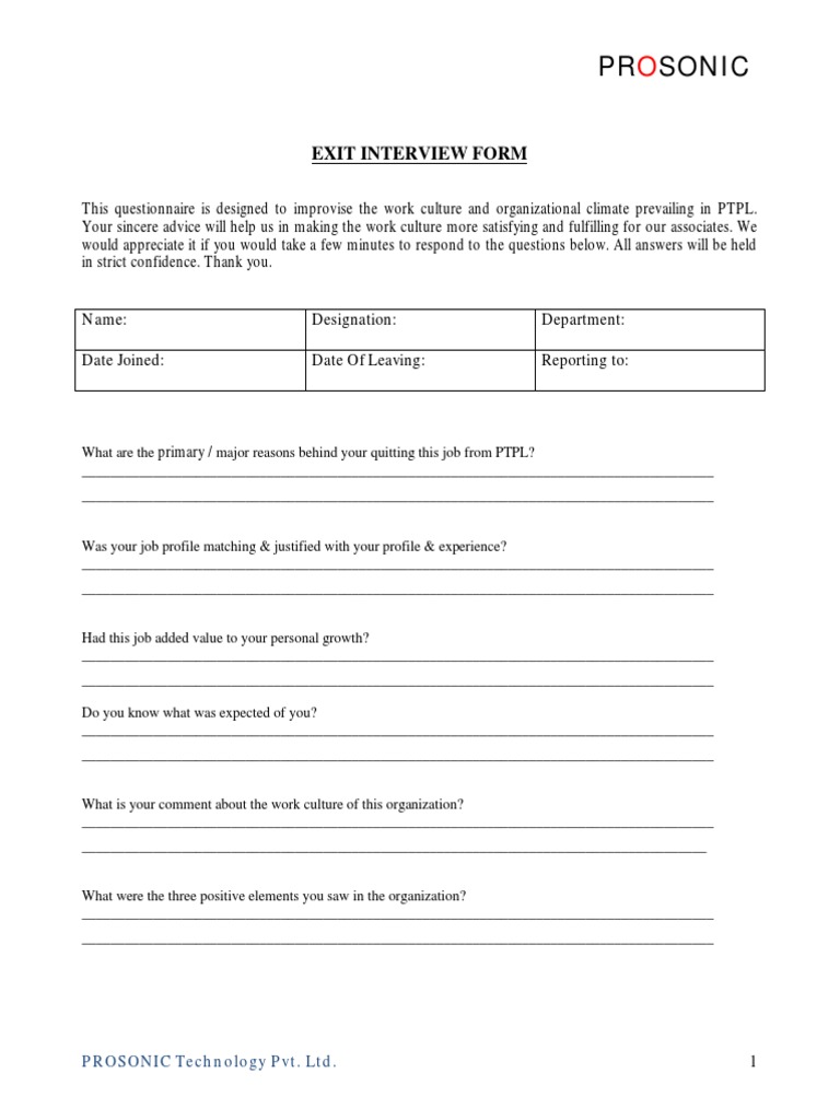 Exit Interview Form | PDF