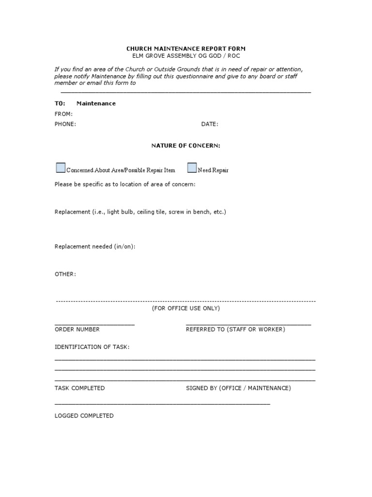 Church Maintenance Report Form | PDF | Technology & Engineering