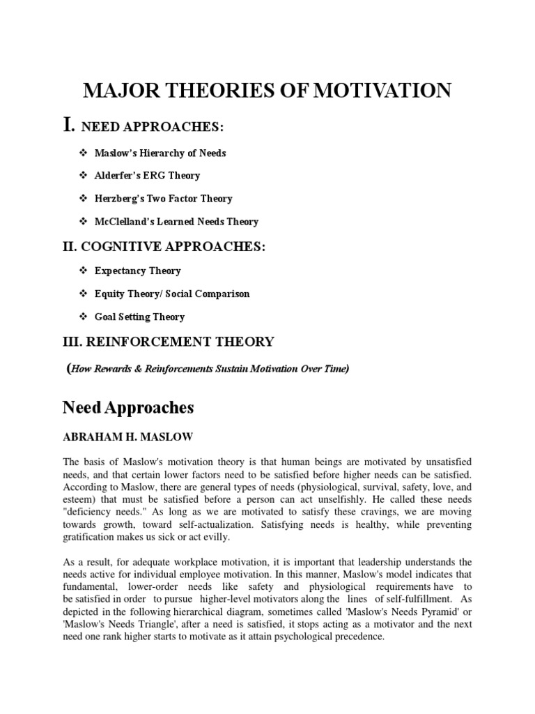 Major Theories of Motivation | PDF | Reinforcement | Motivation