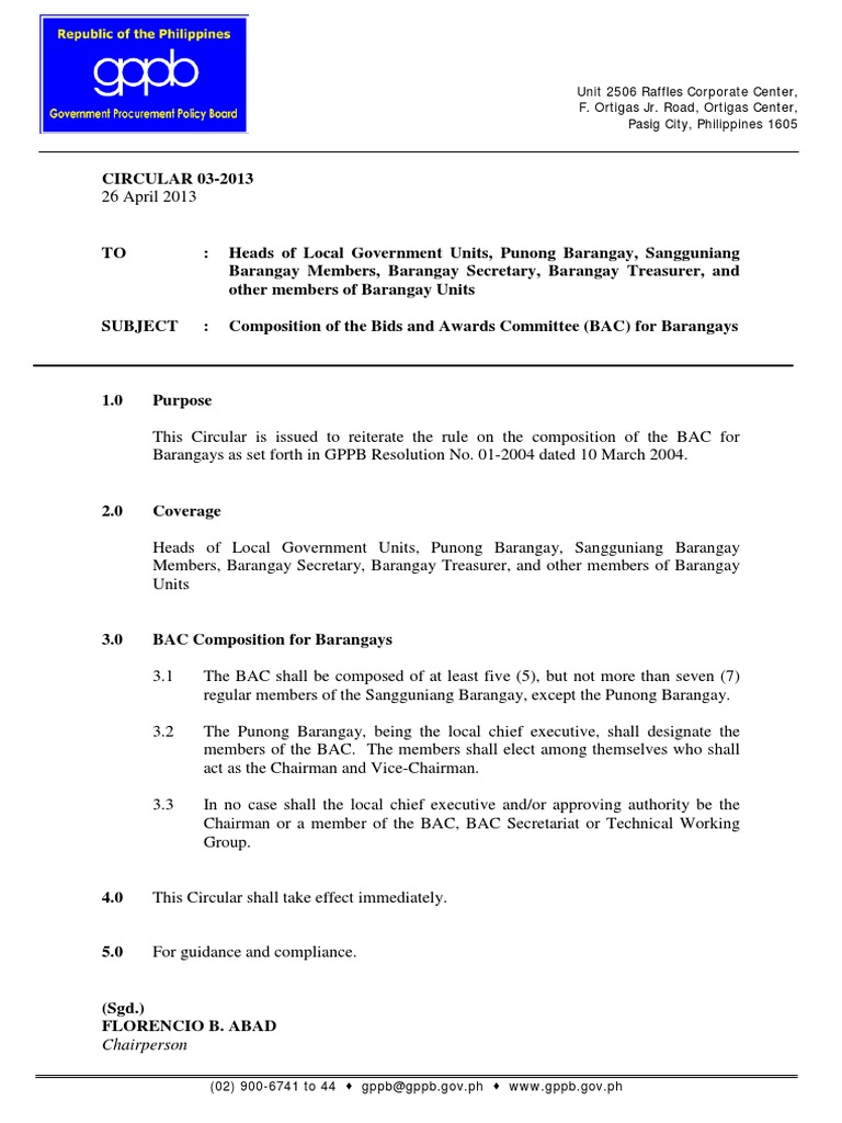 Barangay BAC Composition Guidelines | PDF | Philippines | Government