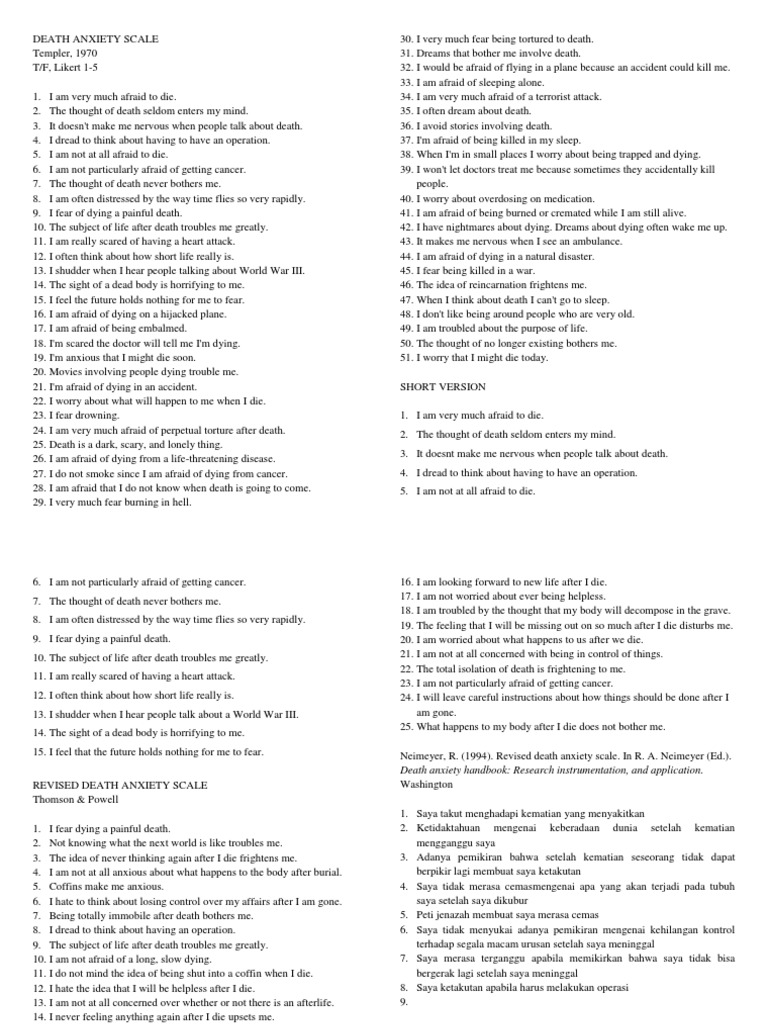 Death Anxiety Scale 51 | Anxiety | Death