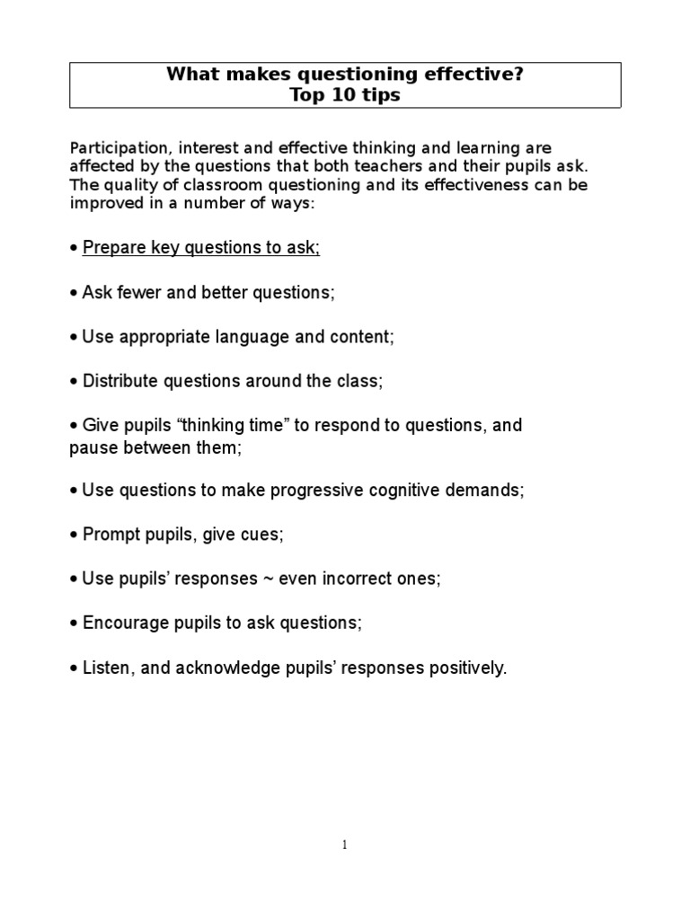 Questioning Techniques - Handout | PDF | Recall (Memory) | Question