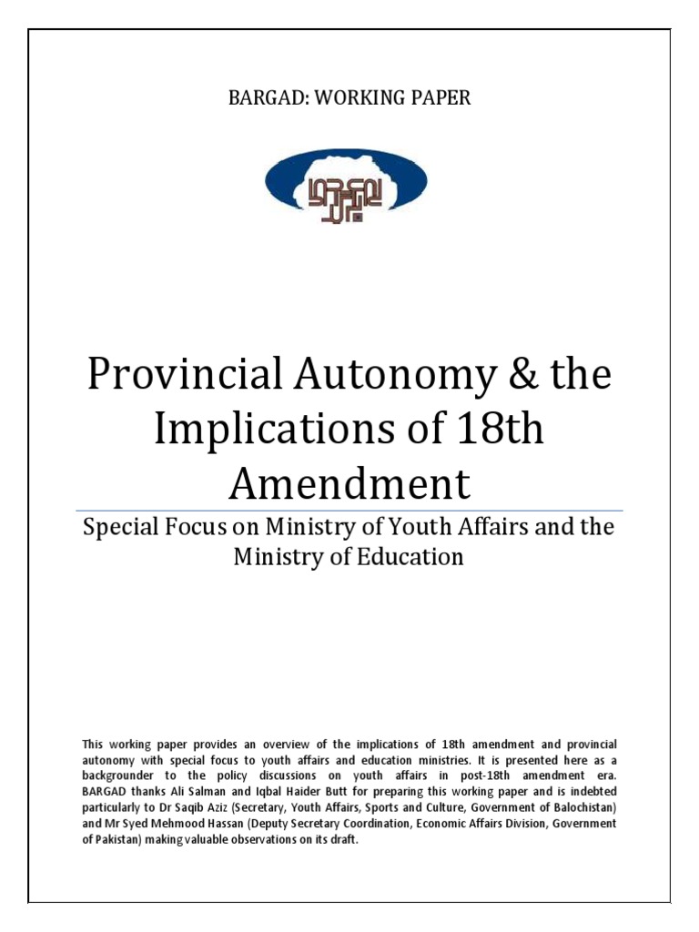 Implications of the 18th Amendment on Youth Affairs | PDF | Devolution ...
