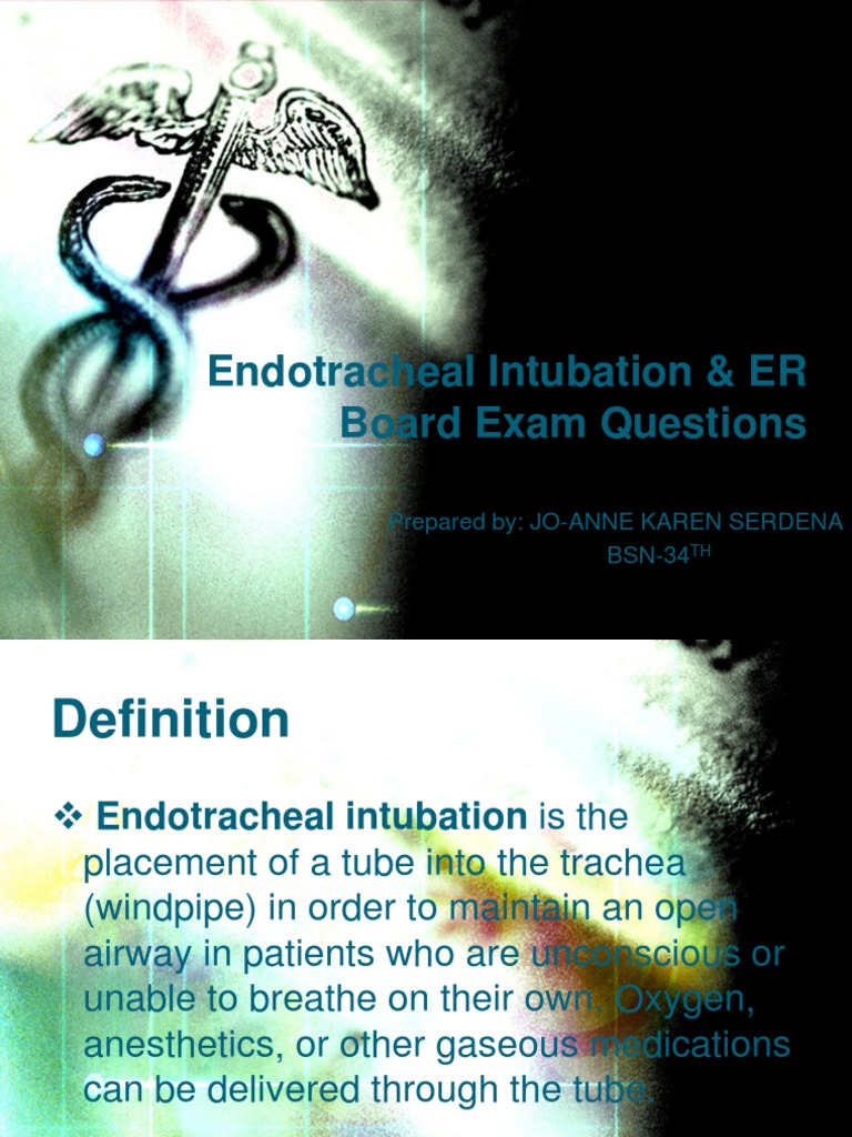 Endotracheal Intubation & ER Board Exam Questions | PDF | Medical ...