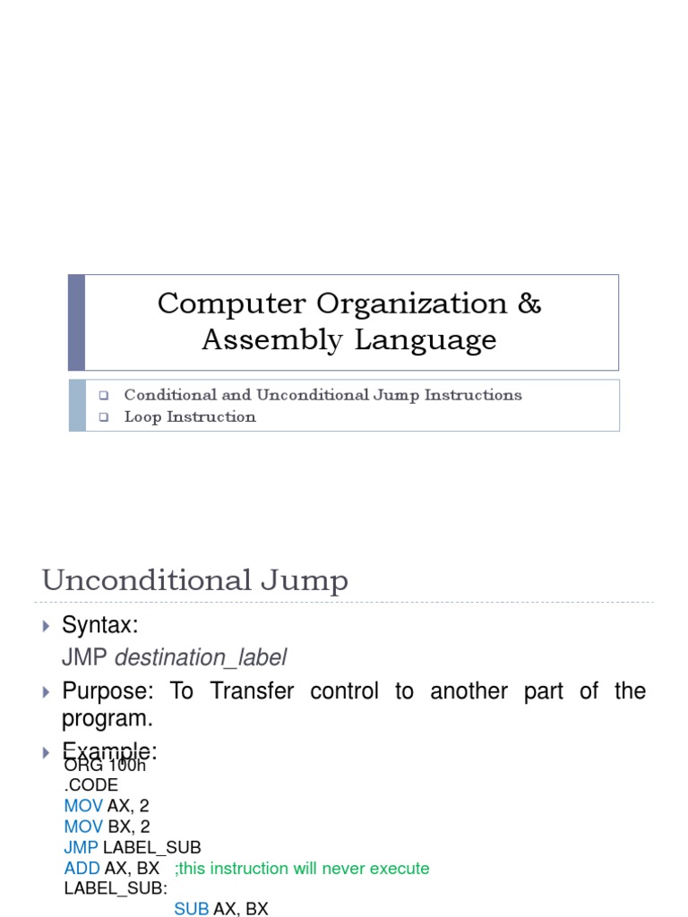 Assembly Language Jump Instructions | PDF | Control Flow | Computer ...