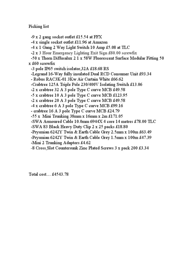 Screwfix Picking List Summary | PDF