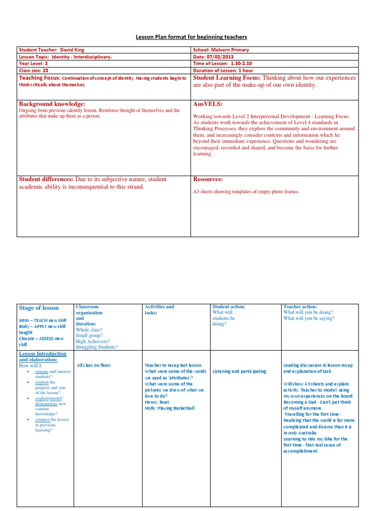 Lesson Plan Identity Thursday 7th Feb | PDF | Lesson Plan | Teachers