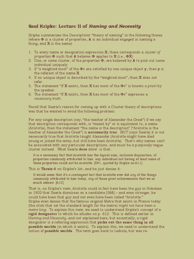 Kripke's Critique of the Descriptivist Theory of Naming and the ...