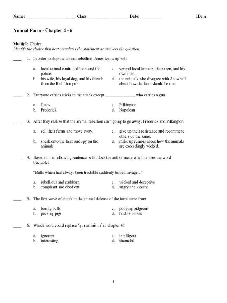 Animal Farm Chapters 4-6 Quiz | PDF | Agriculture | Violence