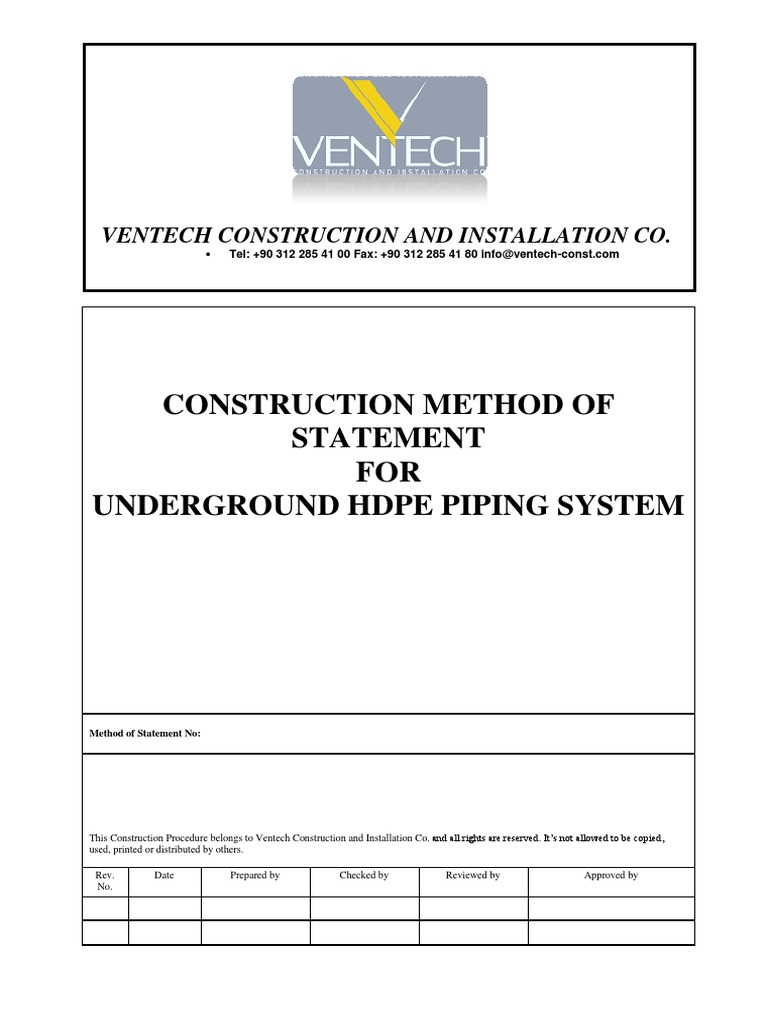 Construction Method for Underground HDPE Piping Systems | Pipe (Fluid ...