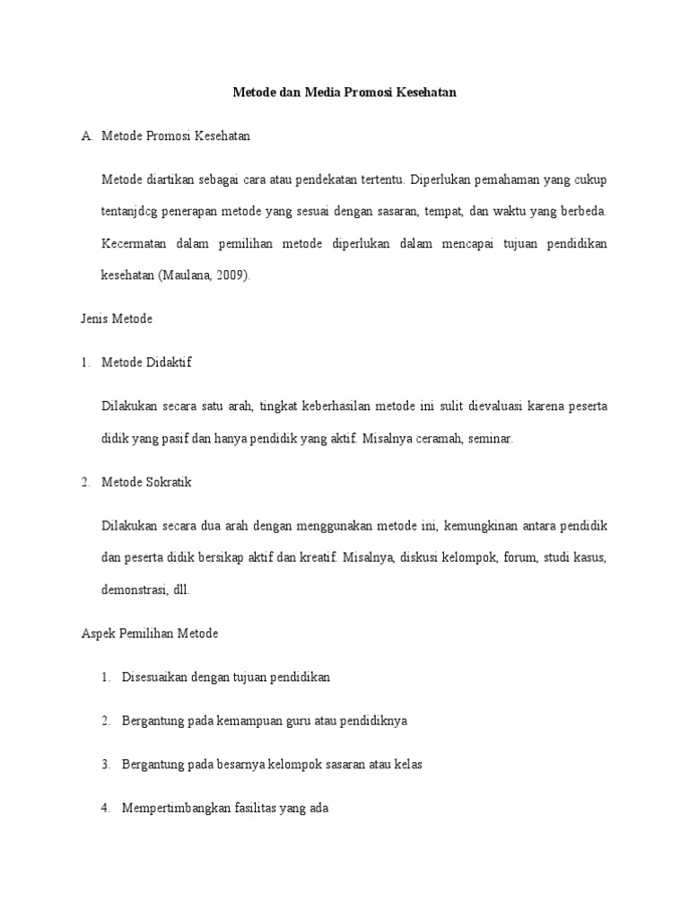 Metode Dan Media Promosi Kesehatan | PDF | Sains & Matematika