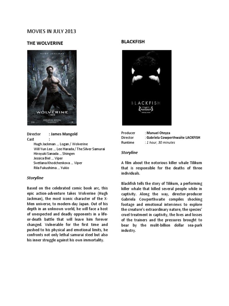 July 2013 Movie Releases: Wolverine & Blackfish | PDF | Art | General ...