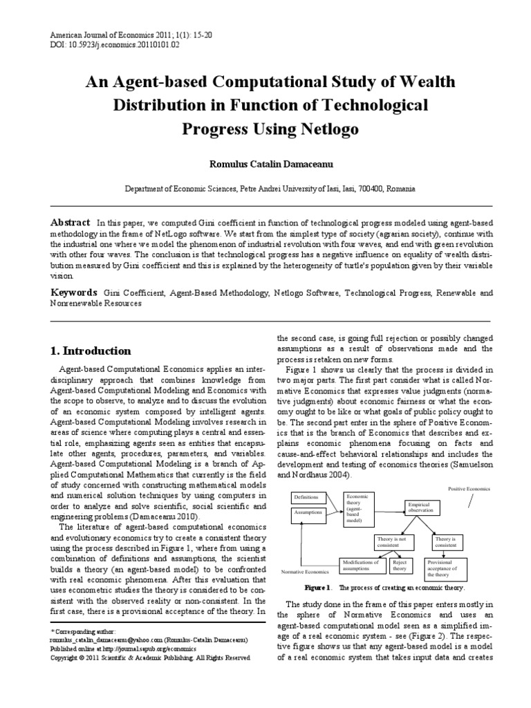 An Agent-Based Computational Study of Wealth Distribution in Function of Technological Progress ...