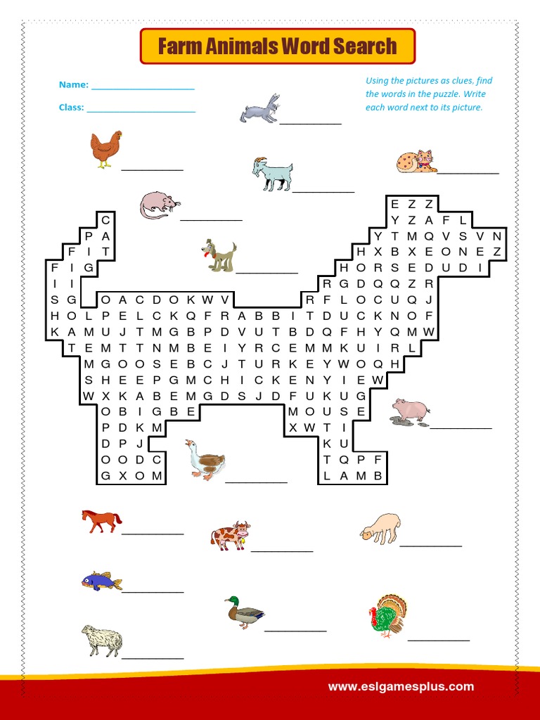 Farm Animals Wordsearch | PDF