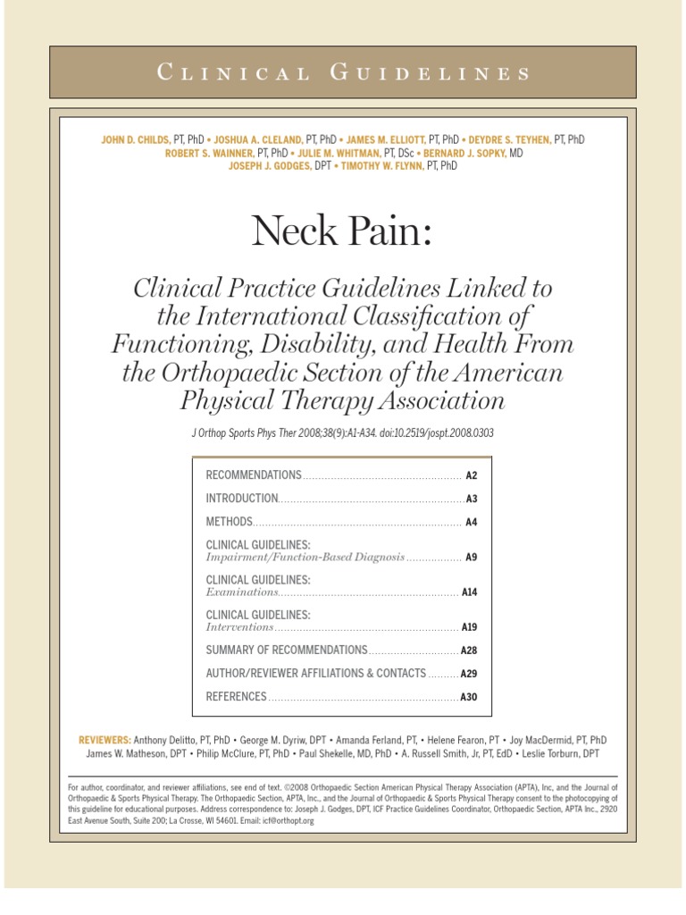 Neck Pain Clinical Guidelines 2008 | PDF | Physical Therapy | Pain