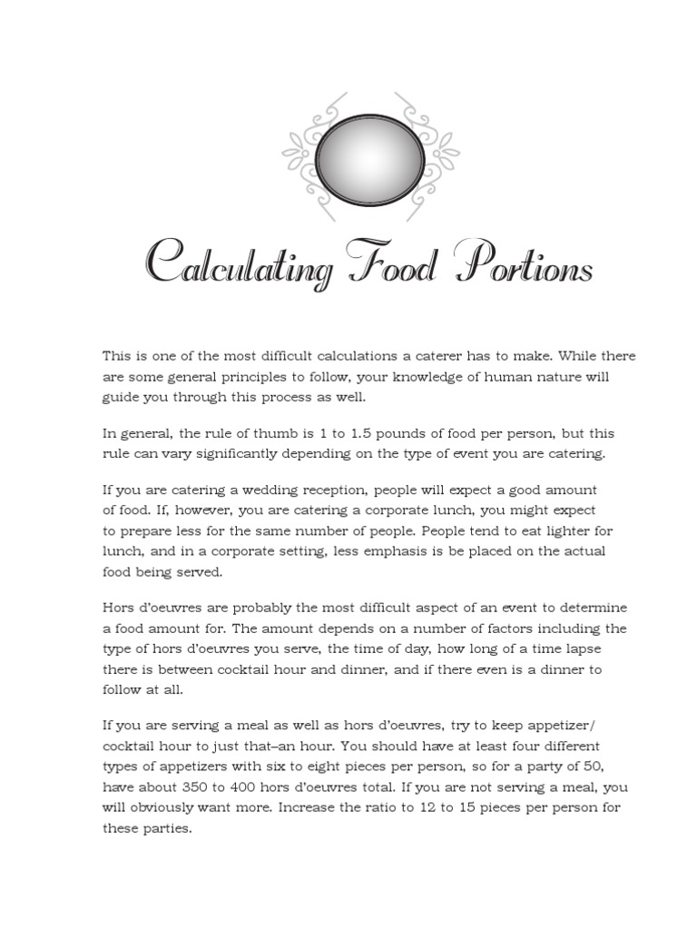 Catering Portion Size Guide | PDF | Hors D'oeuvre | Cuisine