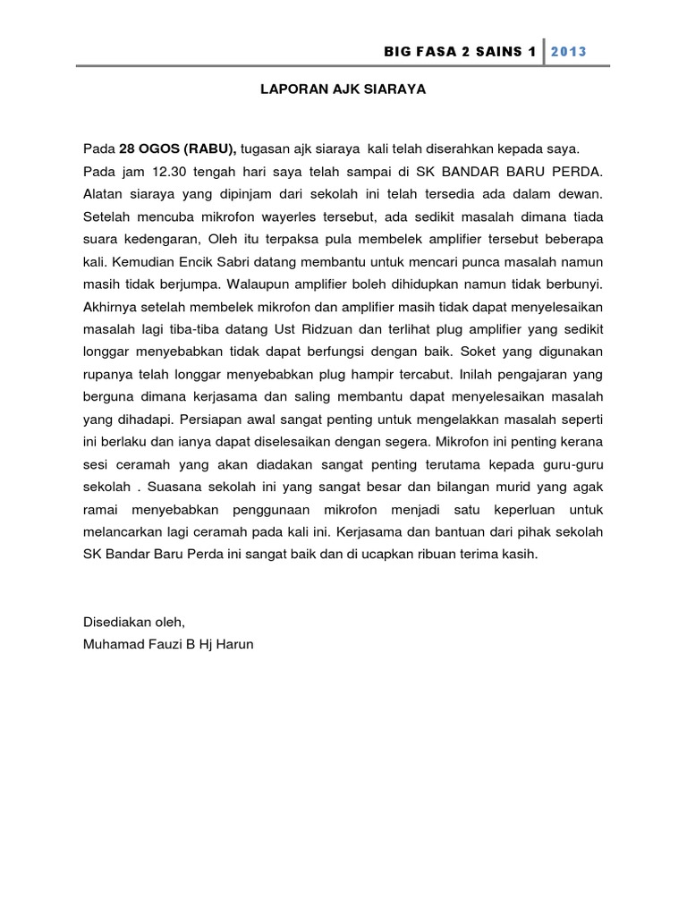 Laporan AJK SIARAYA | PDF