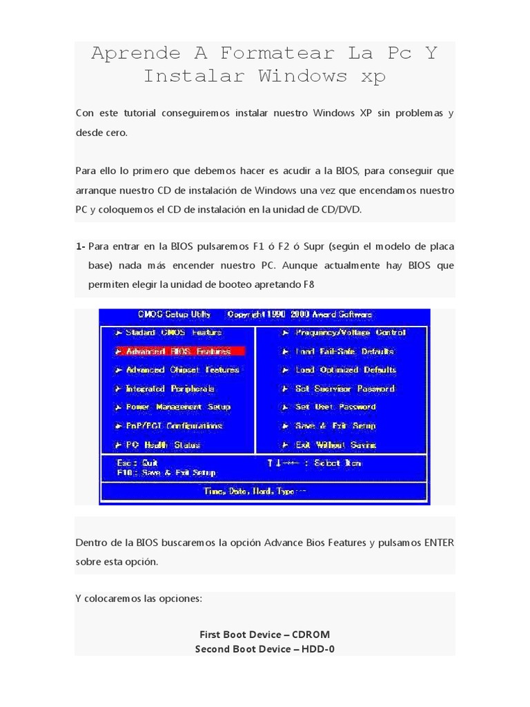 Aprende A Formatear La Pc Y Instalar Windows Xp Pdf Ventana