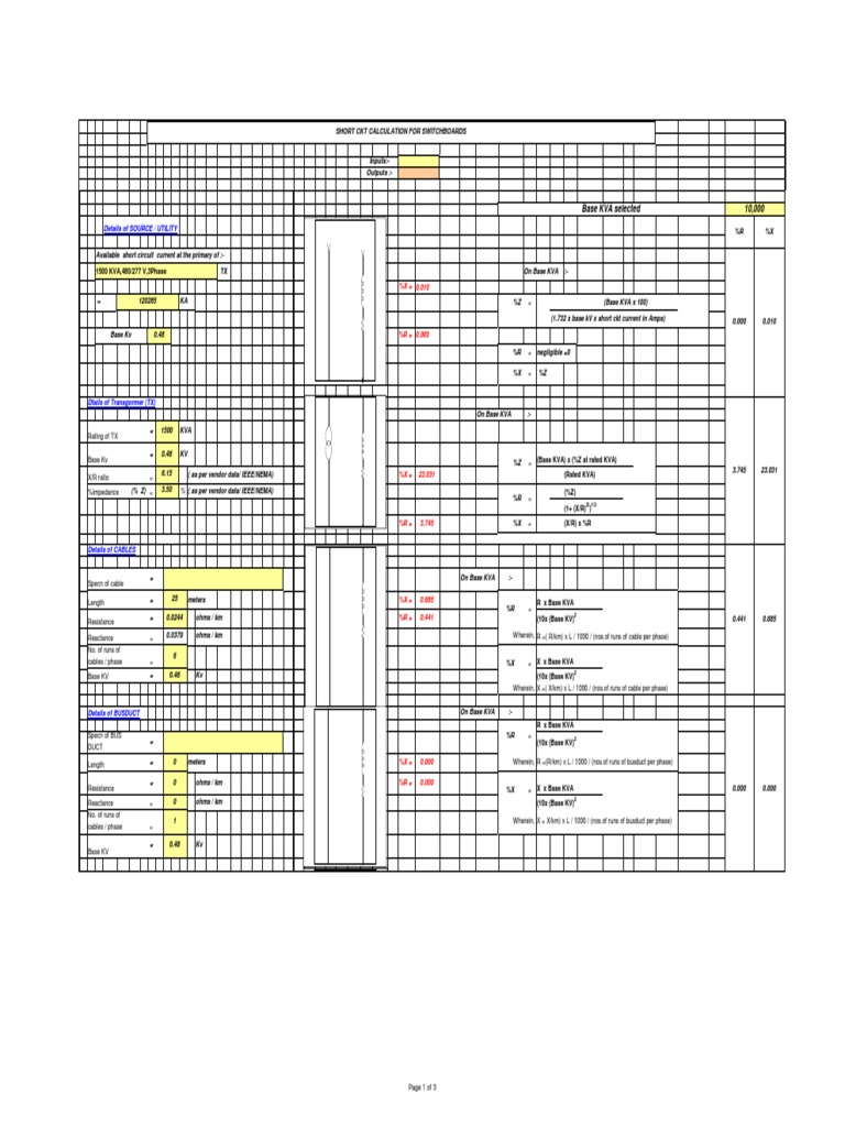 Short CKT Calculation MCC | PDF | Volt | Electrical Resistance And ...