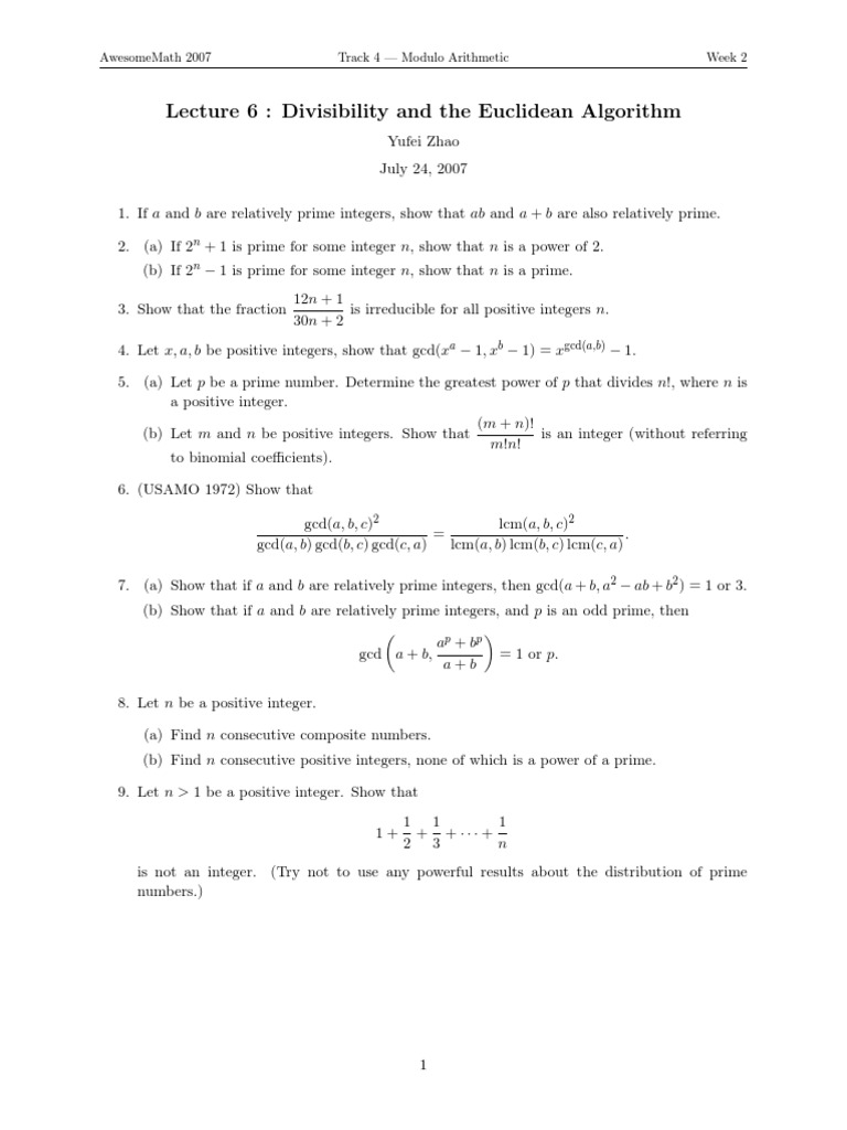 Divisibility and The Euclidean Algorithm | PDF | Prime Number | Ring Theory