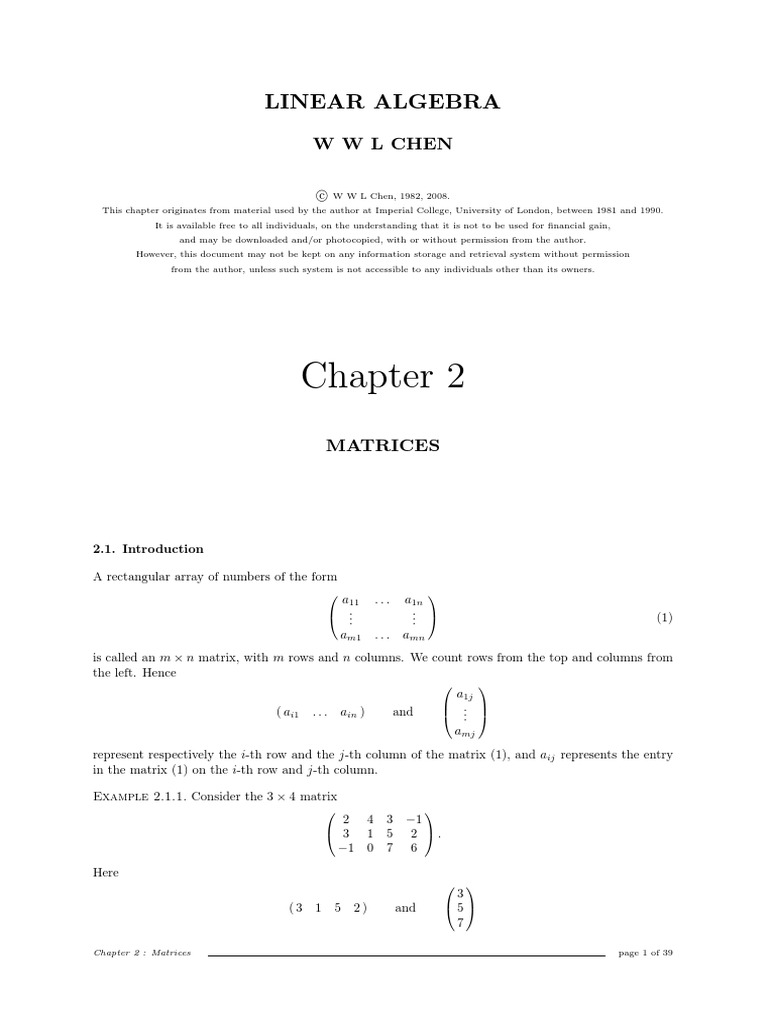 Linear Algebra Chapter 2 - MATRICES | PDF | Matrix (Mathematics) | Matrix Theory