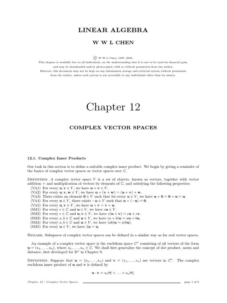 Linear Algebra Chapter 12 - Complex Vector Spaces | PDF | Eigenvalues And Eigenvectors | Matrix ...