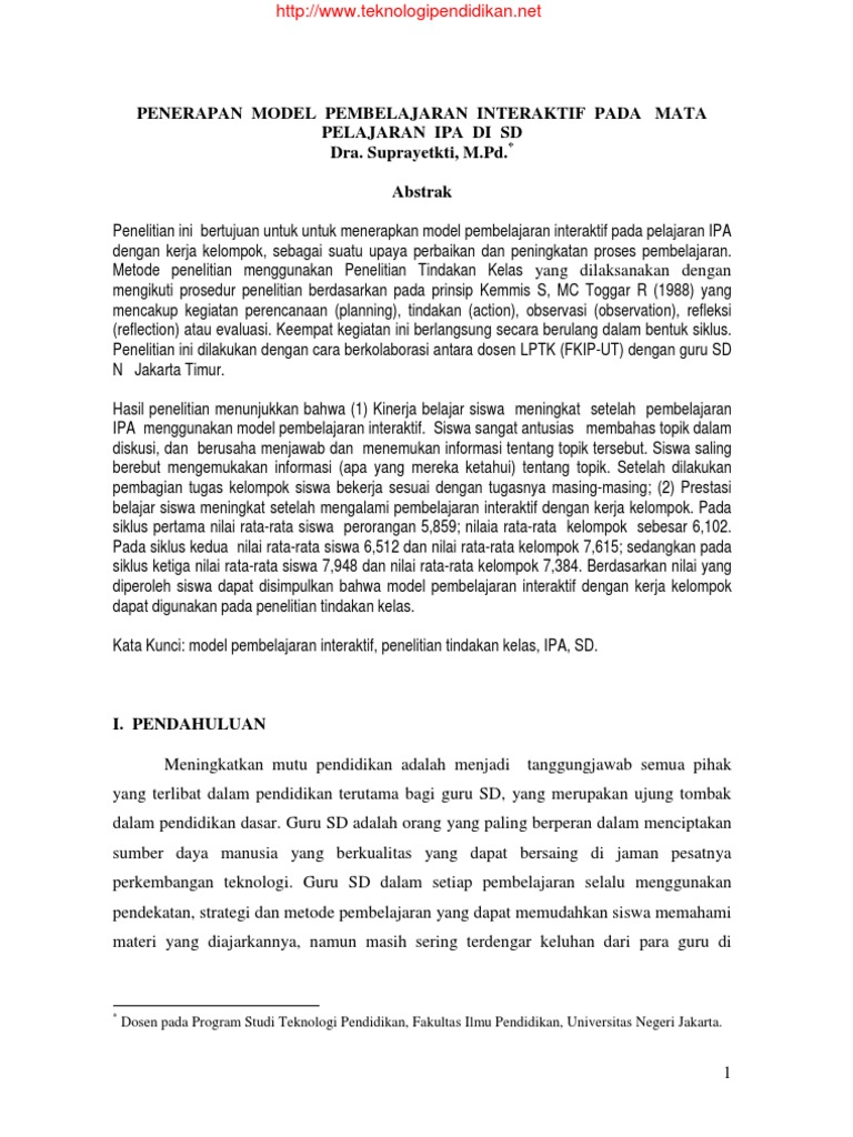Penerapan Model Pembelajaran Interaktif | PDF