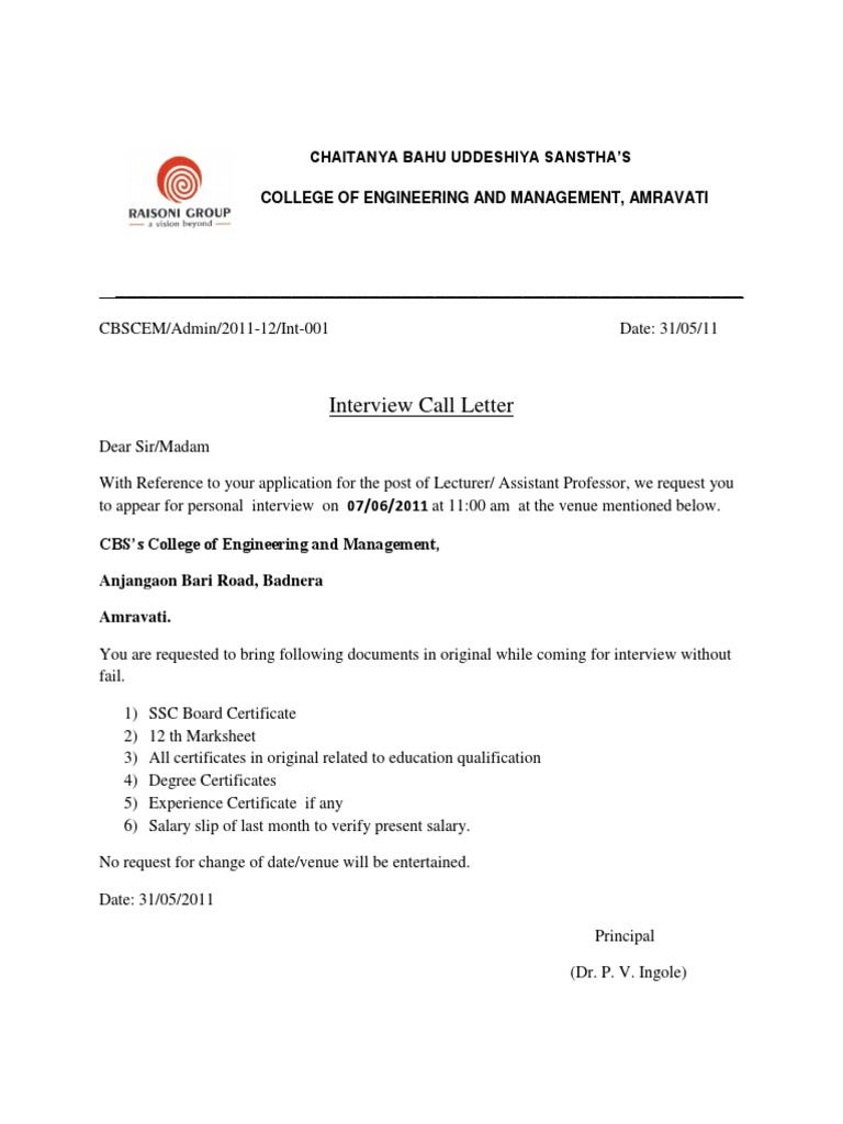 Interview Call Letter for Lecturer Position | PDF