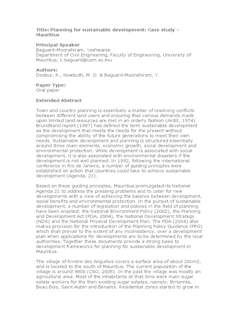 A Framework for Planning Sustainable Development in Rivière des ...