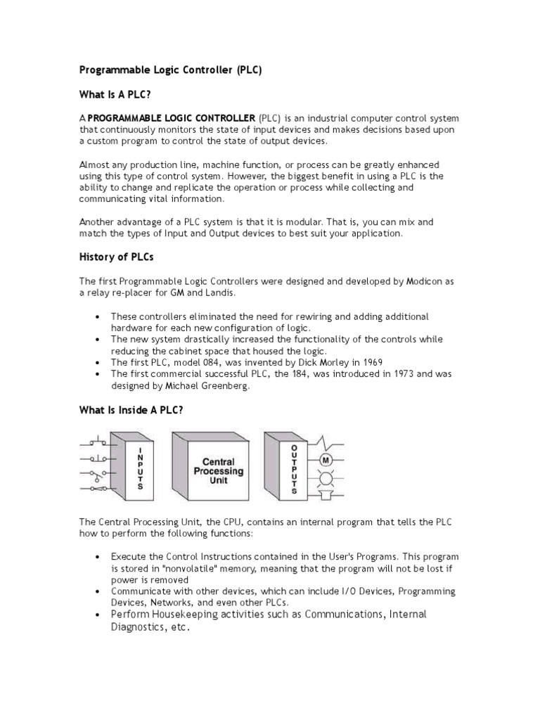 Programmable Logic Controller (PLC) What Is A PLC? | PDF | Programmable ...