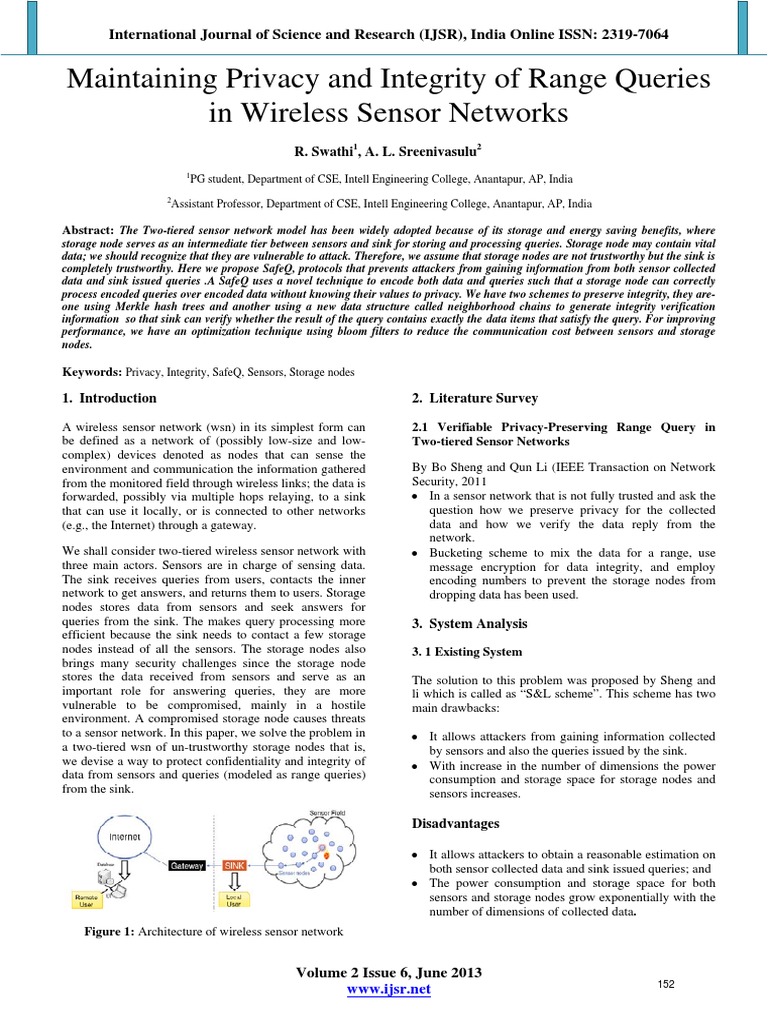 Maintaining Privacy And Integrity Of Range Queries In Wireless Sensor Networks Pdf Wireless 9537