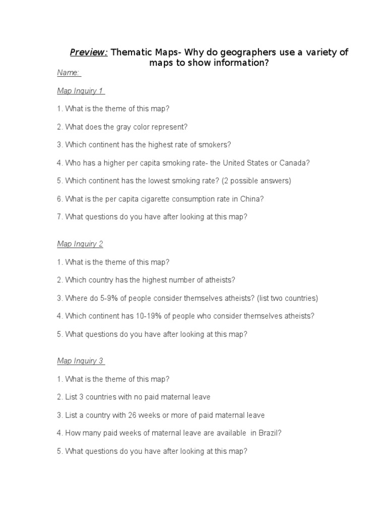 Thematic Map Worksheet | PDF | Climate | Map