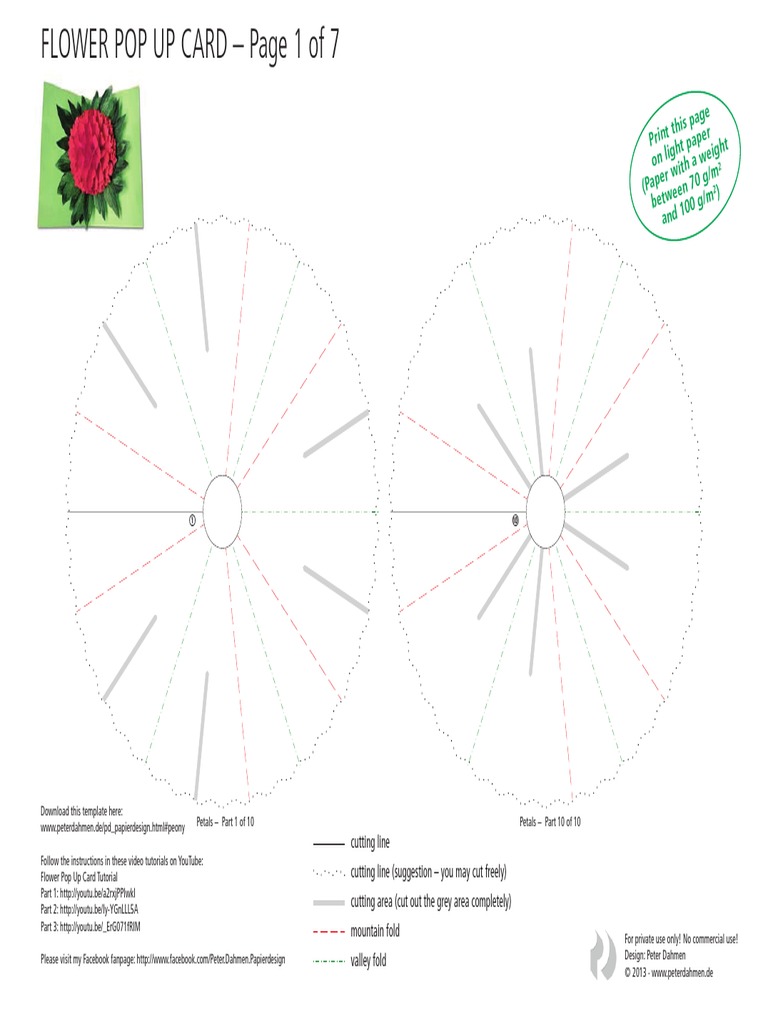 Flower Pop Up Card Template Color | PDF | Printing | Media Technology