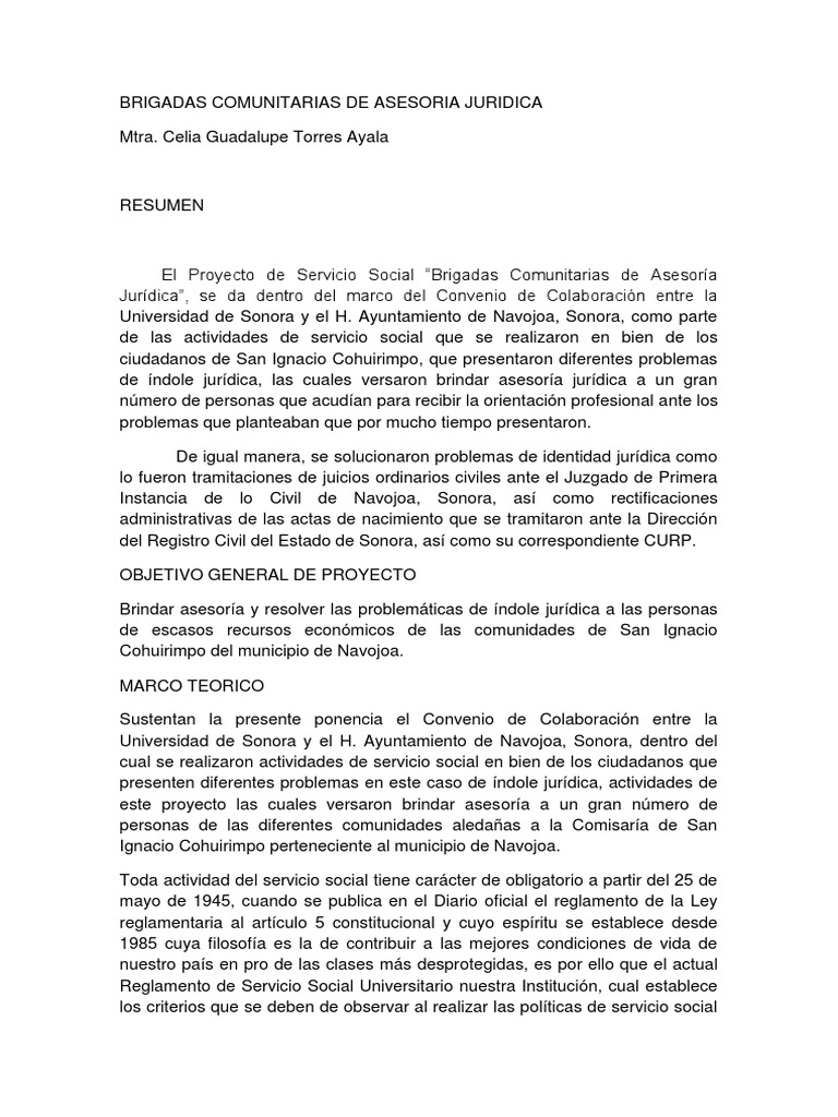 Brigadas Comunitarias de Asesoria Juridica | PDF | Trabajo Social | Sonora Brigadas Comunitarias de Asesoria Juridica | PDF | Trabajo Social | Sonora