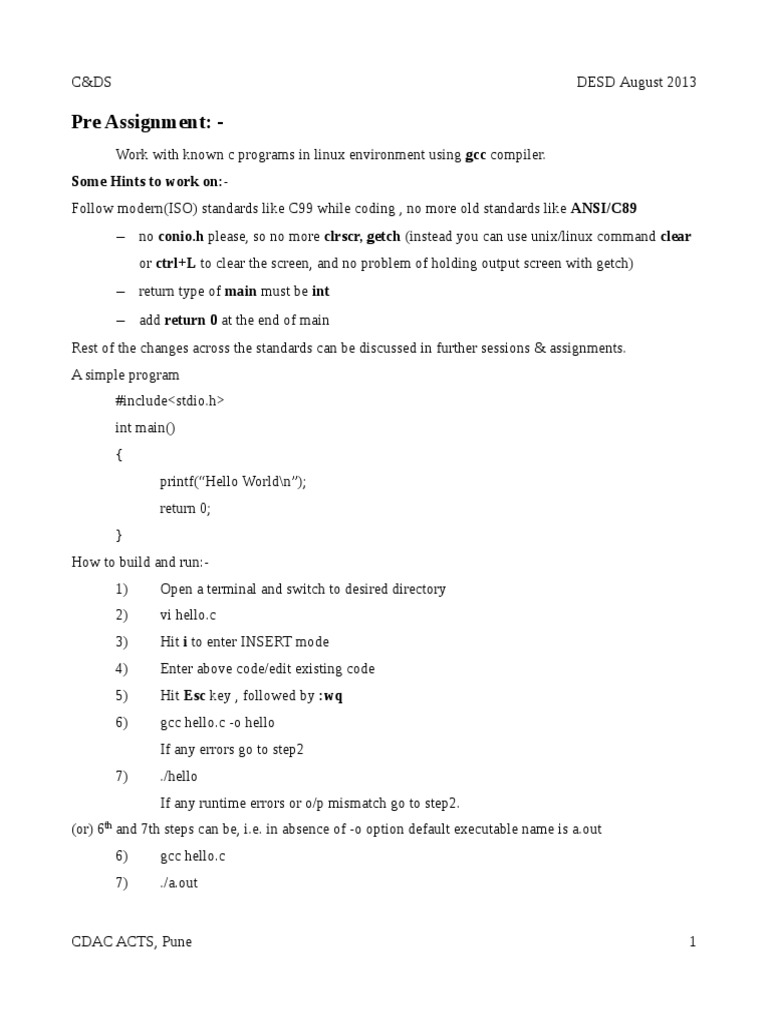 Pre Assignment: - : Some Hints To Work On | PDF