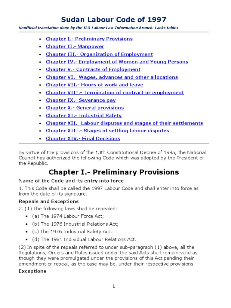 Sudan Labour Code of 1997 | PDF | Overtime | Employment