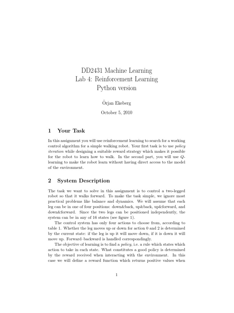 DD2431 Machine Learning Lab 4: Reinforcement Learning Python Version ...