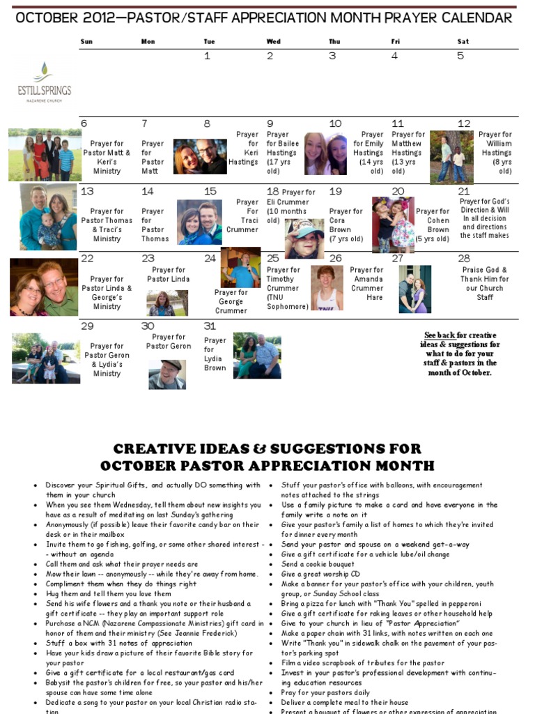 Pastor Appreciation Prayer Calendar 2013 | PDF | Gift Card | Prayer