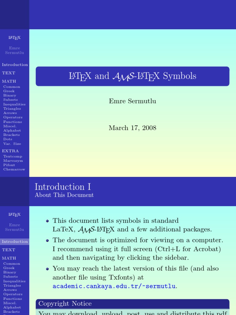Latex Symbols Reference Manual | Pdf