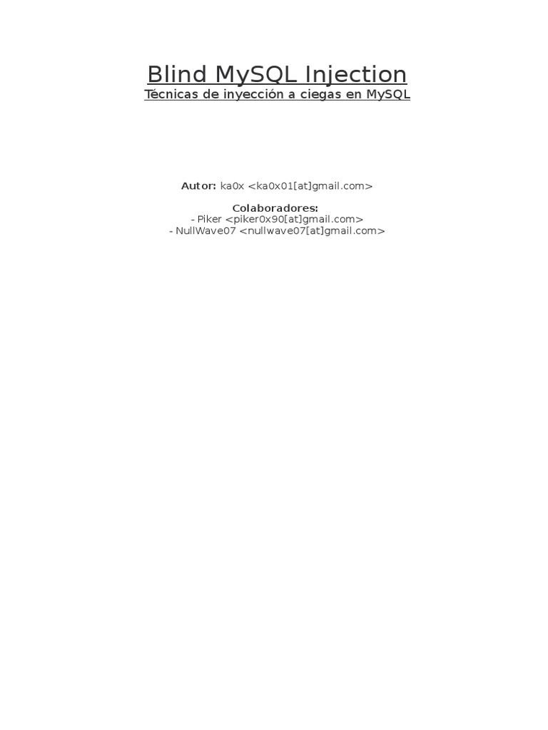 Blind MySQL Injection - Tecnicas de Inyeccion A Ciegas en MySQL | PDF