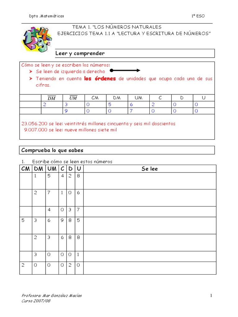 Escritura Numeros Hasta 100000 | PDF