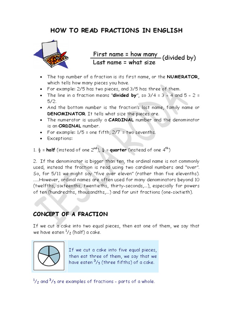 How To Read Fractions in English: DENOMINATOR. It Tells What Size The ...