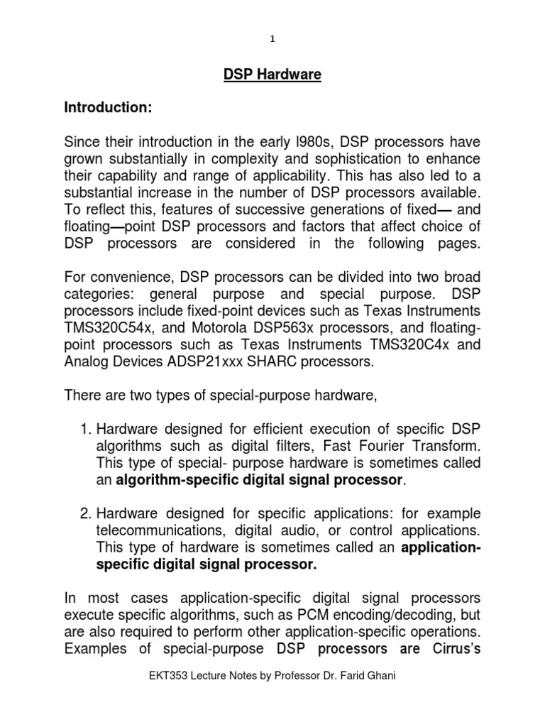 DSP Hardware: EKT353 Lecture Notes by Professor Dr. Farid Ghani | PDF ...