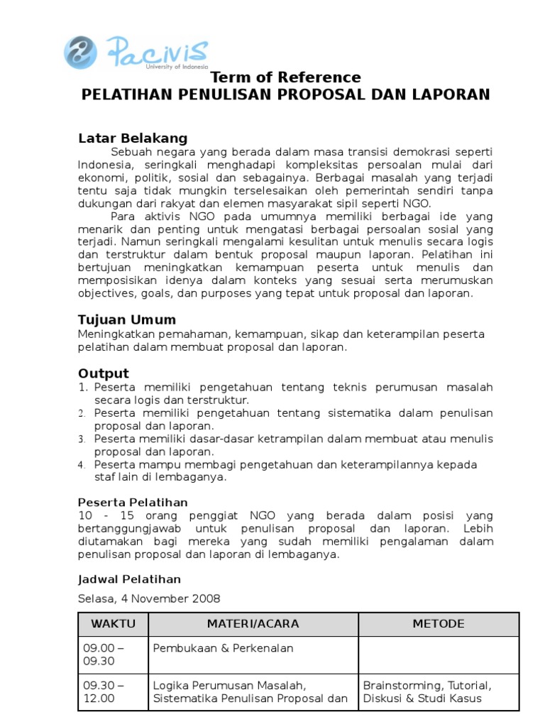 TOR Penulisan Proposal Dan Laporan | PDF