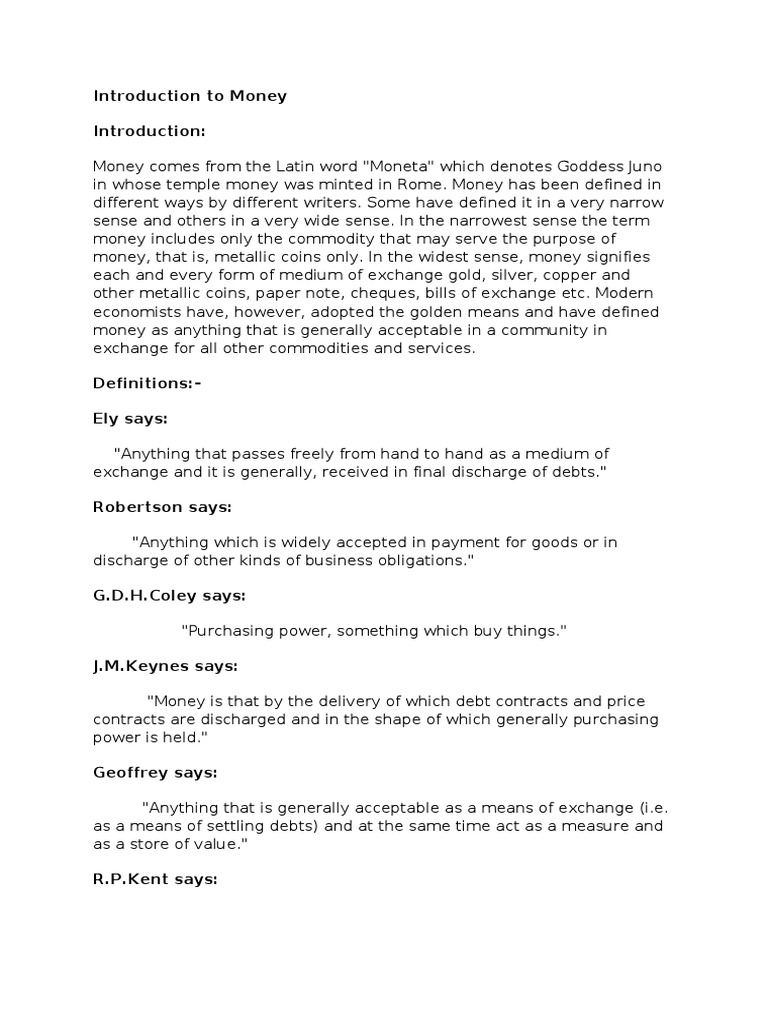 Introduction To Money | Download Free PDF | Medium Of Exchange | Barter