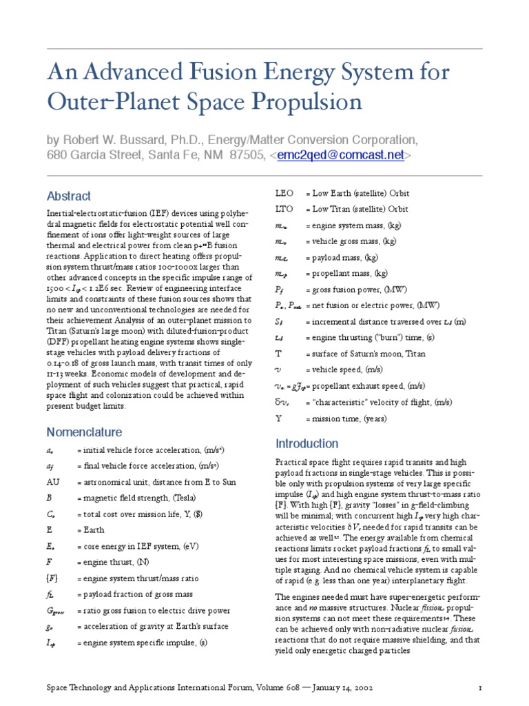 Advanced Fusion Energy System | PDF | Nuclear Fusion | Spacecraft ...