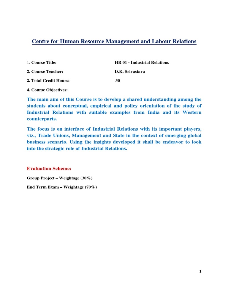Course Outline HR 01 - Industrial Relations | PDF | Industrial ...